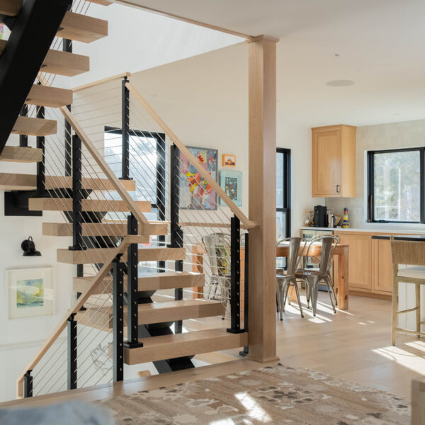 Warmer Stained Flight Mono with Rod Railing and Wooden Handrail - Viewrail