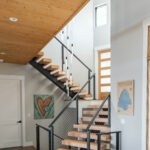 Wood Stringer Floating Stairs with Cable Railing | Viewrail