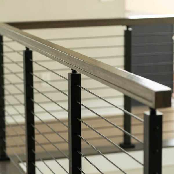 Modern FLIGHT Mono system with Wooden handrail and Rod Railing - Viewrail