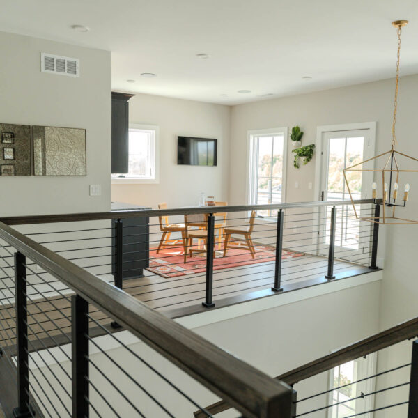 Modern FLIGHT Mono system with Wooden handrail and Rod Railing - Viewrail