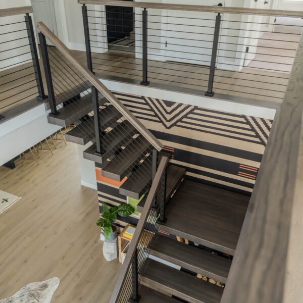 Modern FLIGHT Mono system with Wooden handrail and Rod Railing - Viewrail