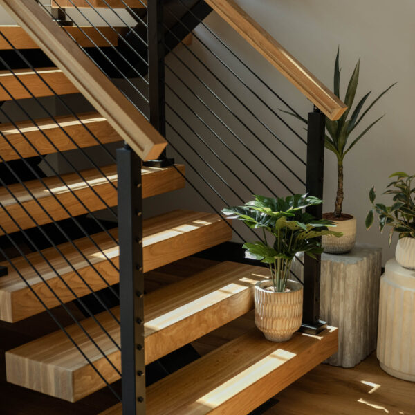 Warmer Stained Flight Mono with Rod Railing and Wooden Handrail - Viewrail
