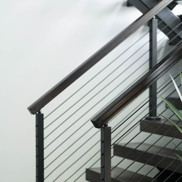 Dark Stained FLIGHT Mono System with Wooden Handrail and Rod Railing ...